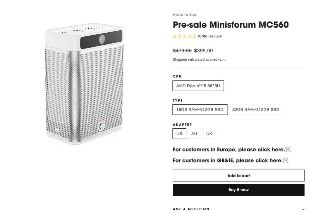 集成摄像头的主机：Minisforum MC560-A 迷你主机海外发售399美元（约2735元）_台式机_什么值得买