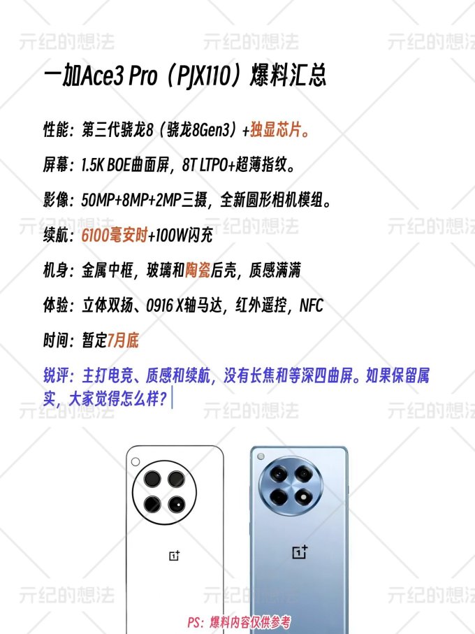 一加手机怎么样 一加Ace3 Pro（PJX110）爆料汇总_什么值得买