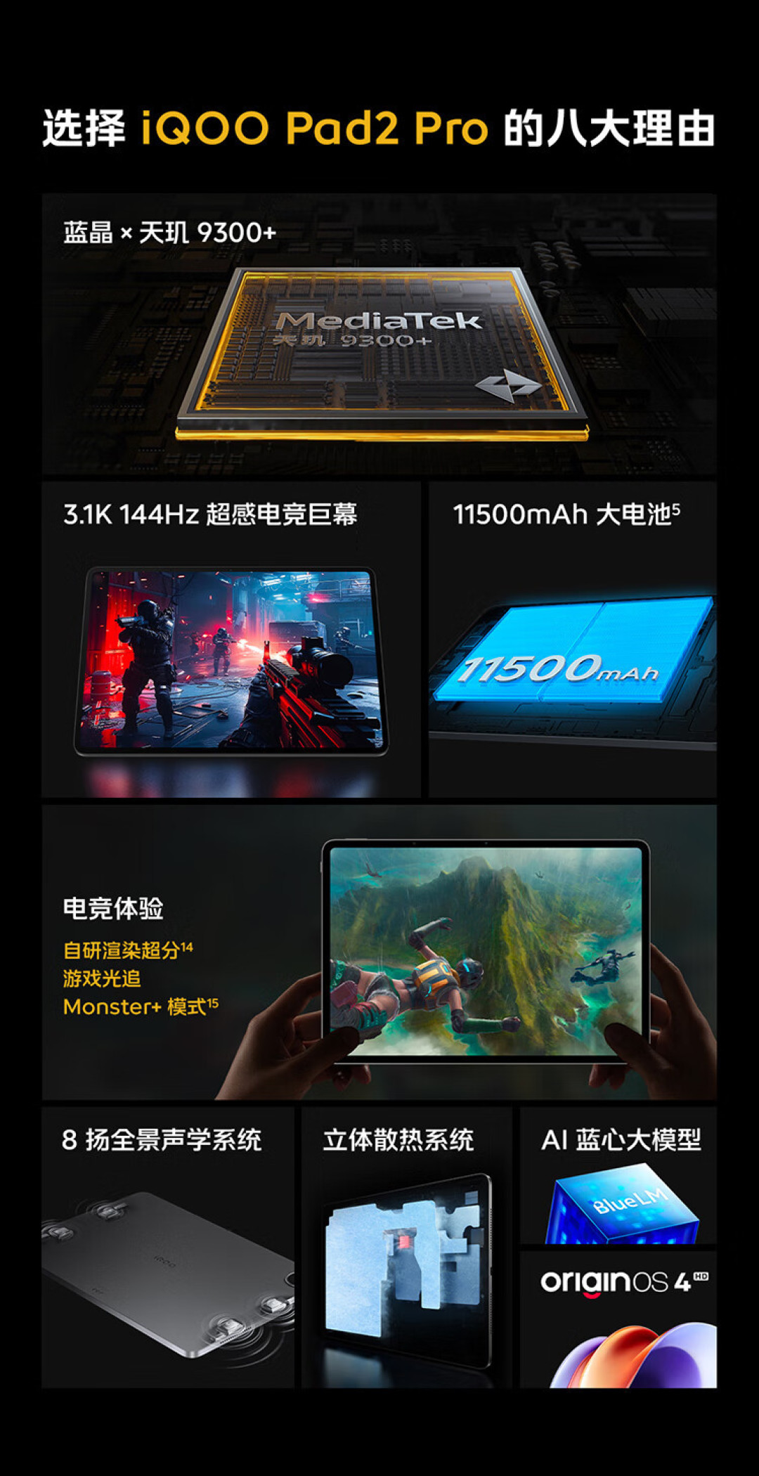 iQOO Pad2 Pro 1TB 版平板发布：大存储 + 首发蓝晶 X 天玑 9300 + 处理器4499元_安卓平板_什么值得买