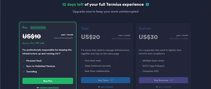跨平台云同步 SSH 工具 Termius 土耳其区订阅攻略 一年仅需 22 元_服务软件_什么值得买