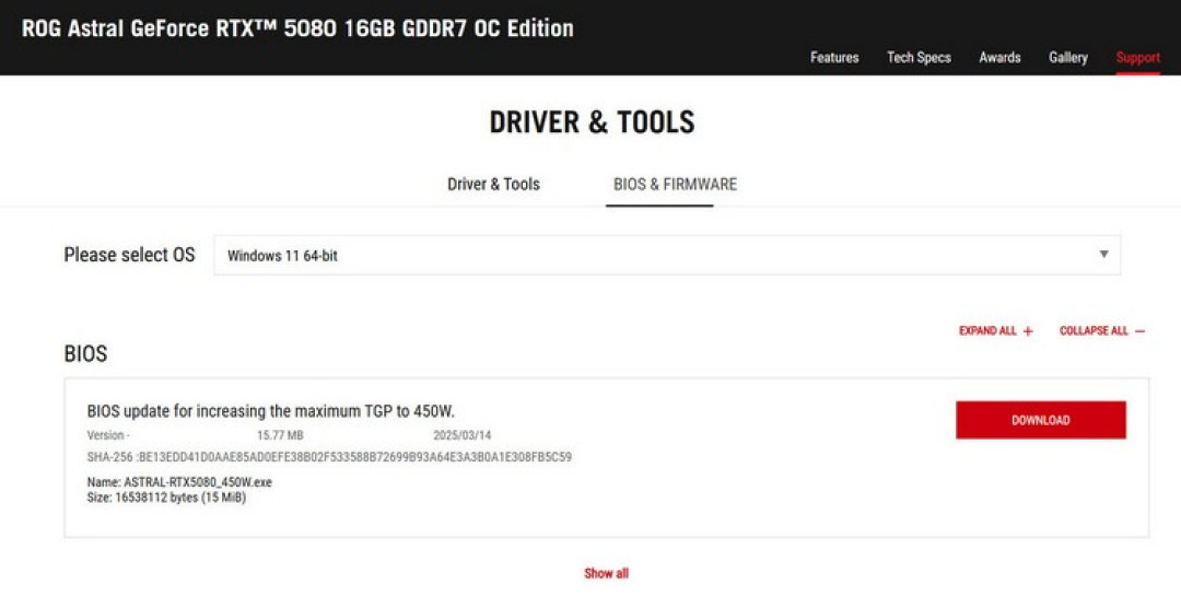 华硕 ROG Astral RTX 5080 “夜神”喜提新 BIOS，坐稳第一把交椅_显卡_什么值得买