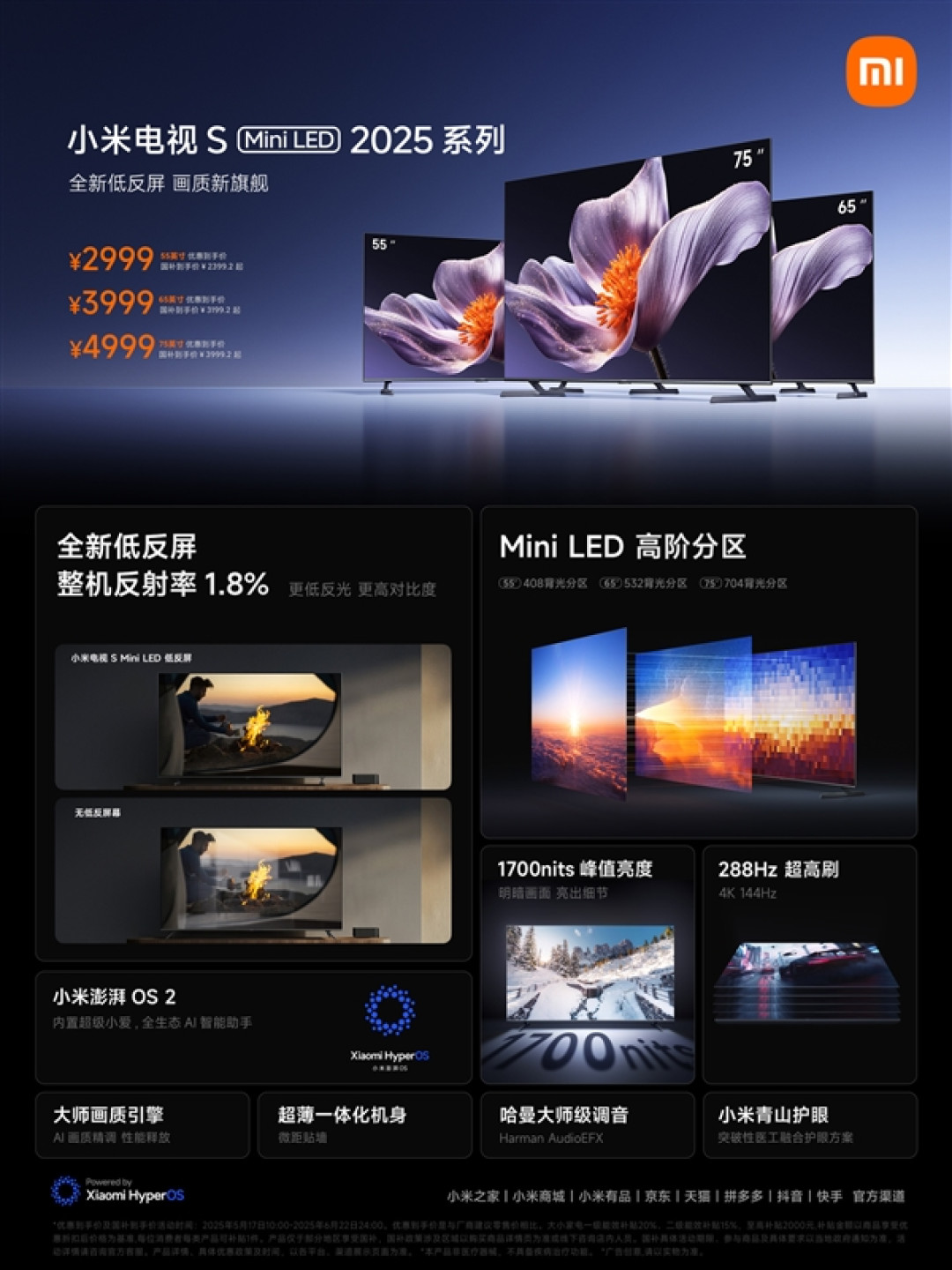 小米首款低反屏！小米电视S Mini LED 2025系列开启预售：国补价2399.2元起_电视_什么值得买