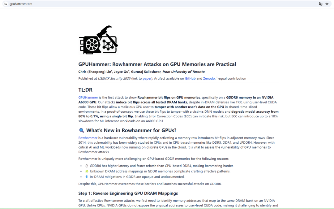 GPUHammer在搭载GDDR6显存的GPU上将AI模型准确率从80%降至0.1%_显卡_什么值得买