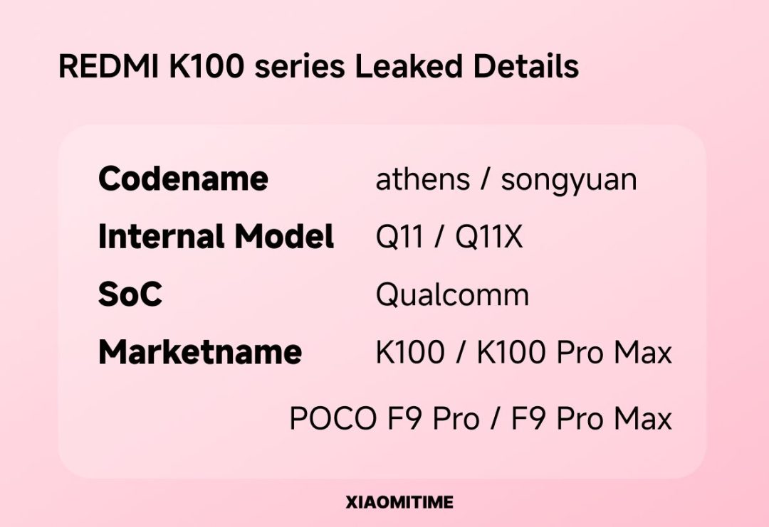 Redmi K100系列曝光：代号雅典松原，海外命名POCO F9双机_手机_什么值得买